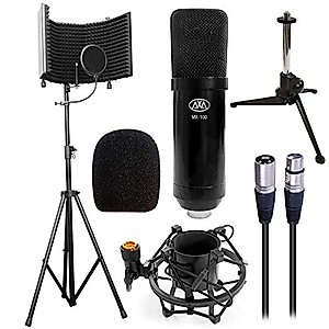 AxcessAbles SF-101KIT Half Dome 32.5"Wx13"H (422sq inch) Studio Microphone Isolation Shield w/Stand, Condenser Mic. Compatible w/Focusrite, Phantom Powered Audio Interfaces. Recording, Podcast,