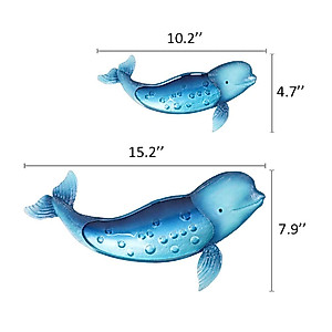 LIFFY Metal Dolphin Wall Decor 15inch Coastal Sculpture Art Hanging for Indoor Bathroom Outdoor Beach Garden Pool,Set of 2