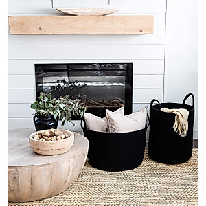 OrganiHaus Black Large Woven Basket for Storage 20x13 | Big Basket for Blankets for Living Room | Round Laundry Basket & Blanket Holder for Bedroom | Boho Blanket Basket | Pillow Basket & Toy Basket