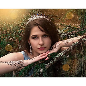 SWEETV Cubic Zirconia Wedding Tiara for Bride & Flower Girls - Princess Tiara Headband Bridal Crown, Bridal Hair Accessories for Women, Royal Blue