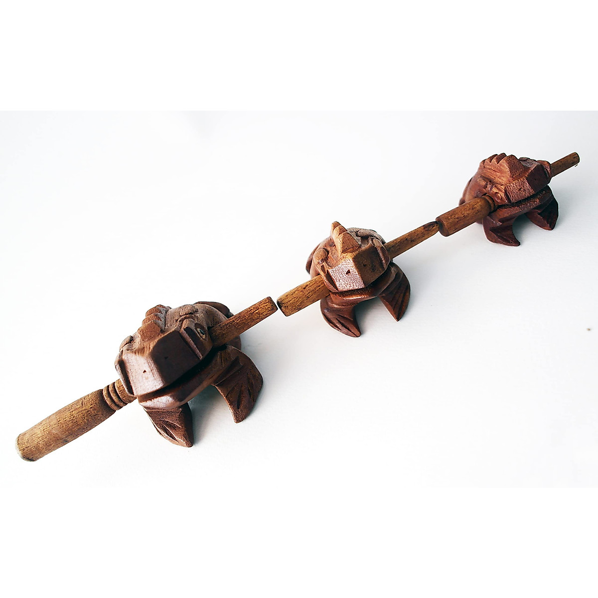 Guiro Percussion Musical Instruments Wooden 3 Piece, Set of 3 Natural Wood Güiro Frog 10-8-5 cm.