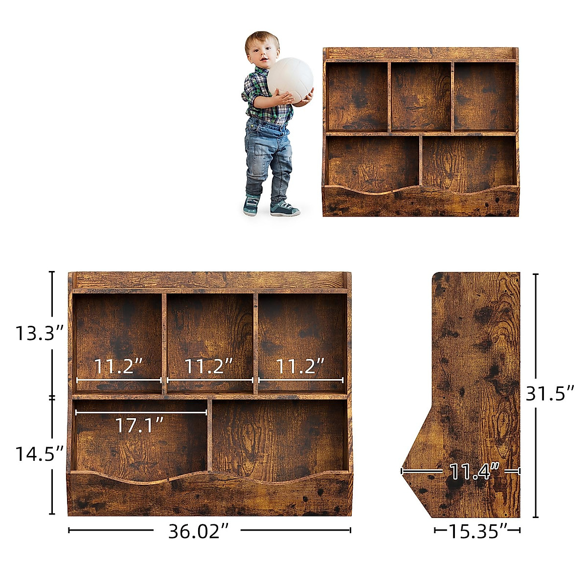 coucheta Kids Bookshelf and Toy Storage, Wooden Toy Storage Cabinet, Toy Storage Organizer with Bookcase Toddler Book Toy Shelf for Children Bedroom Playroom,Nursery, Hallway, School (Retro Brown)