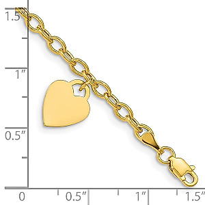 IceCarats 14K Yellow Gold Dangling Heart Love Chain Charm Bracelet 7.5 inch