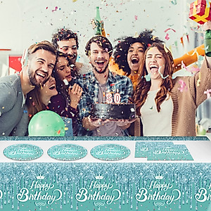 82PCS Teal Birthday Decorations Teal and Silver Tableware Set for Happy Birthday Party Decorations Breakfast Blue Theme Table Covers Plates Napkins for Girls Women Silver GlitterParty Supplies
