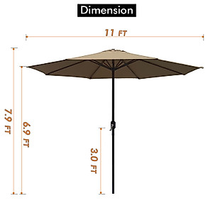 ontheway 11FT Patio Umbrella with 8 Ribs and Rust-Resistant Frame and Crank, UV Protection Outdoor Table Umbrella