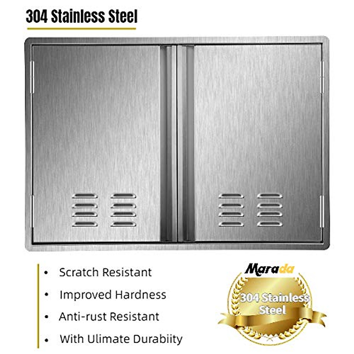 Marada Outdoor Kitchen Doors,304 Stainless Steel Access BBQ Doors with Vents All Brushed Stainless Steel Flush Mount Double Wall Door for BBQ Island & Grill,Outdoor Kitchen(24'" W x 24" H)
