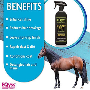 EQyss Avocado Mist Equine Coat Conditioning Spray - Horse Detangler, Reduces Breakage, Enhances Shine, Repels Dust & Dirt, Anti-Static (32 oz)