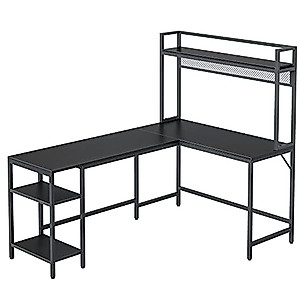 CubiCubi L Shaped Desk with Hutch, 58" Corner Computer Desk with Drawer,Home Office Gaming Table Workstation with Storage Bookshelf