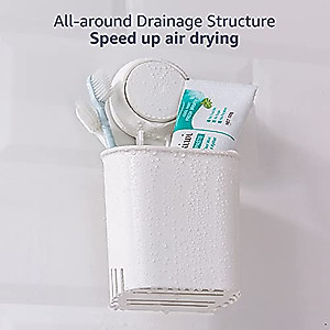 TAILI Suction Shower Caddy 2 Pack & Suction Toothbrush Holder, Bathroom Shower Basket Wall Mounted Shower Organizer Shelf for Shampoo, Body Wash, Conditioner, Shower Accessories, Drill-Free Removable