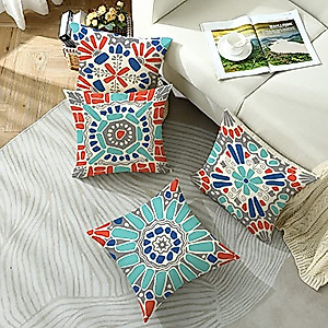 Cirzone Outdoor Pillow Covers 18x18 Set of 4 Waterproof Outdoor Pillows Couch Throw Pillow Covers Morden Boho Decorative Pillow Covers Decorations for Patio, Garden, Home