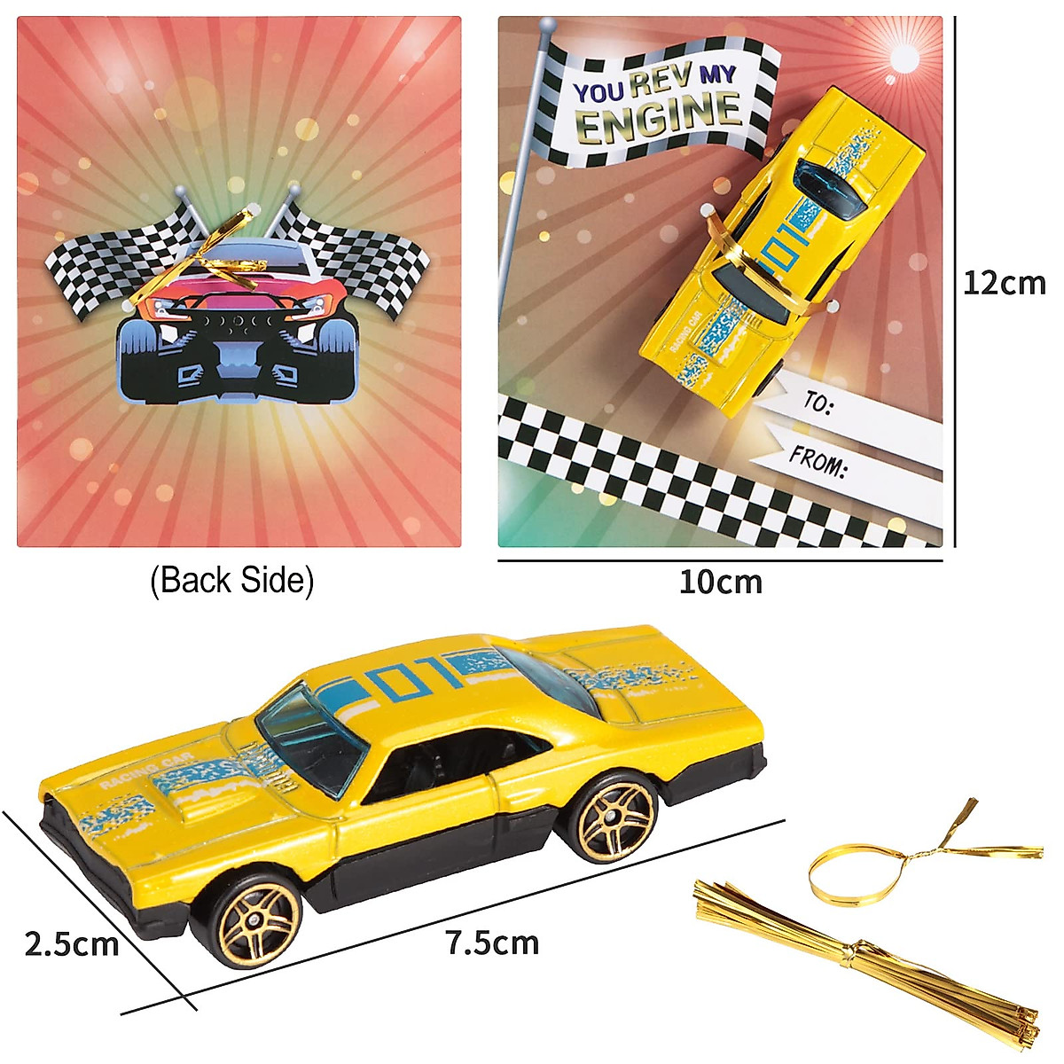 ThinkMax Valentins Day Cards for Kids with 28 Pack Mini Die-Cast Metal Cars, Valentines Classroom Gift Exchange Party Favor Supplies for Boys Girls.