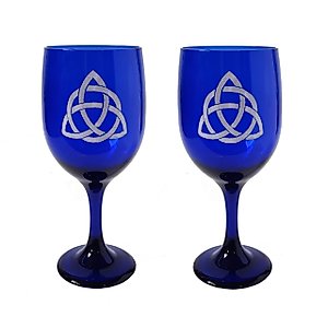 Trinity Celtic Knot Cobalt Blue 11.5 oz Wine Glass Set of Two