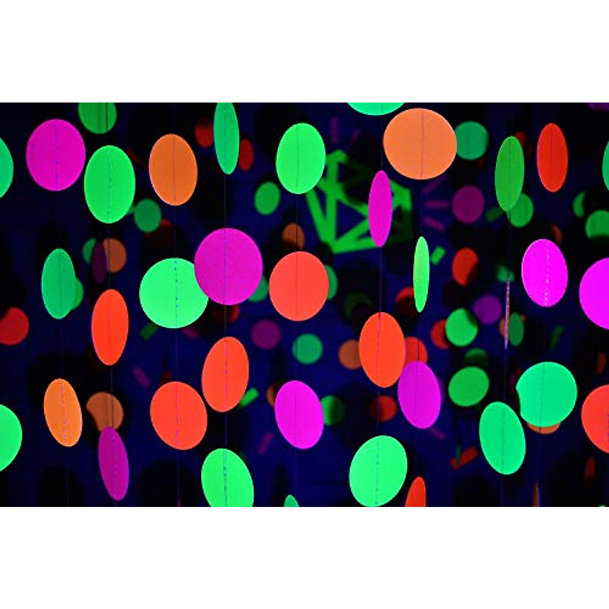 Midnight Glo 78ft Neon Paper Garland Circle Dots Hanging Decorations for Birthday Party Wedding Decorations Black Light Reactive UV Glow Party (6 Pack)