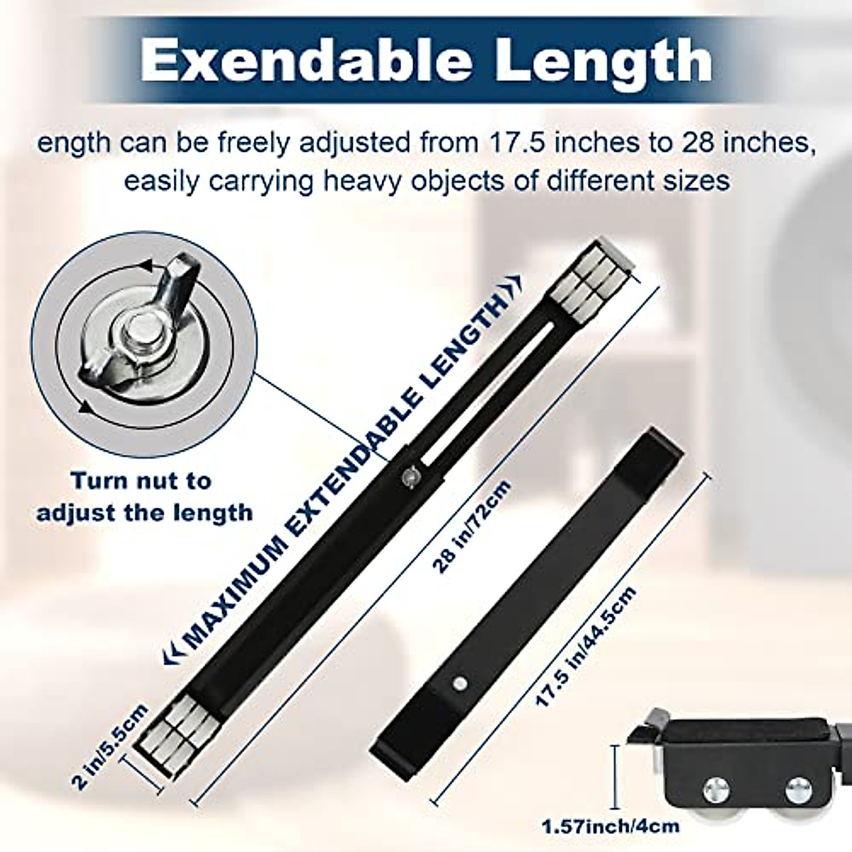 Lemtrflo Extendable Appliance Rollers for Washer and Dryer,Mobile Washing Machine Base Stand, Wheels for Furniture,Heavy Duty Appliance Dolly Mobile Rollers for Washing Machines,Dryers,Refrigerators