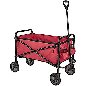 Amazon Basics Collapsible Folding Outdoor Utility Wagon with Cover Bag, Red