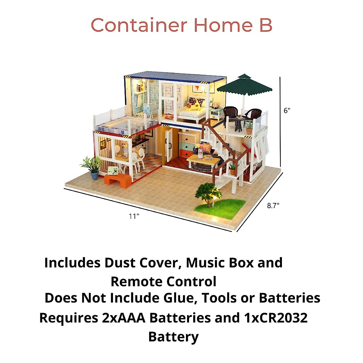 DIY Miniature Dollhouse Kit Container Home B - Miniature House Kit - Tiny House Building Kit With Dust Cover Music Box - DIY Miniature Kit with Furniture - DIY House Kit for Adults