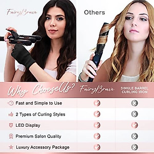 3 Barrel Curling Iron Wand - Triple Hair Waver & Crimper for Beach Waves Set, Ceramic Tourmaline with Adjustable Temperature - Hair Waver, Black