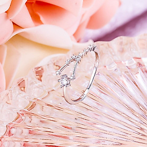 BriLove 925 Sterling Silver CZ Ring for Mom Women -Taurus Horoscope Zodiac 12 Constellation Astrology Adjustable Rings for Statement Valentines Day/Anniversary/Mothers Day/Birthday/Christmas