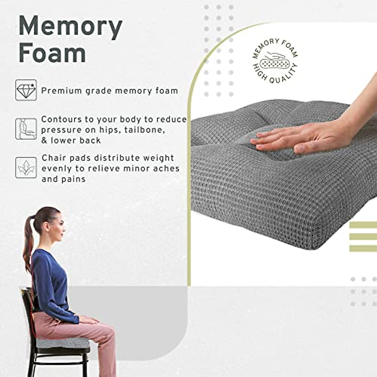Arlee Non-Skid Memory Foam Chair Pads, 2 Count (Pack of 1), Alloy Gray