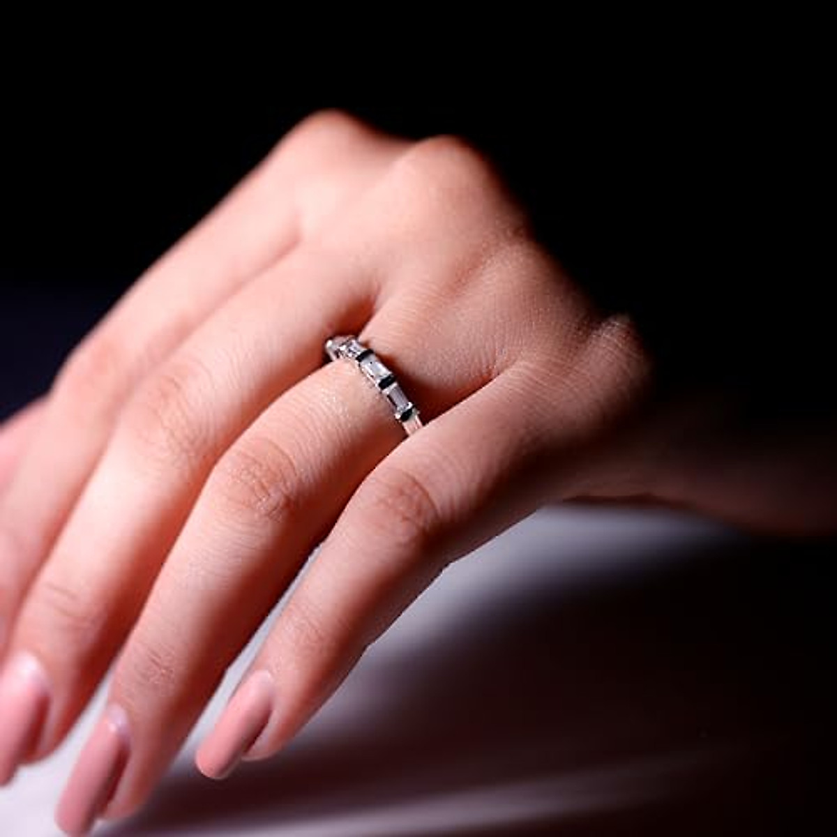 Certified Moissanite Diamond Eternity Band, D-Vs1 Quality, East West Ring, Moissanite Anniversary Ring - With Jewelry Box, 14K White Gold, Size:US 7.00