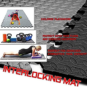 A2ZCARE Puzzle Exercise Mat with EVA Foam Interlocking Tiles - Interlocking Floor Mats for Gym Equipment - Ideal for Home Gym, Aerobic, Yoga and Pilates (Black and Gray (12pcs with Border Tiles))