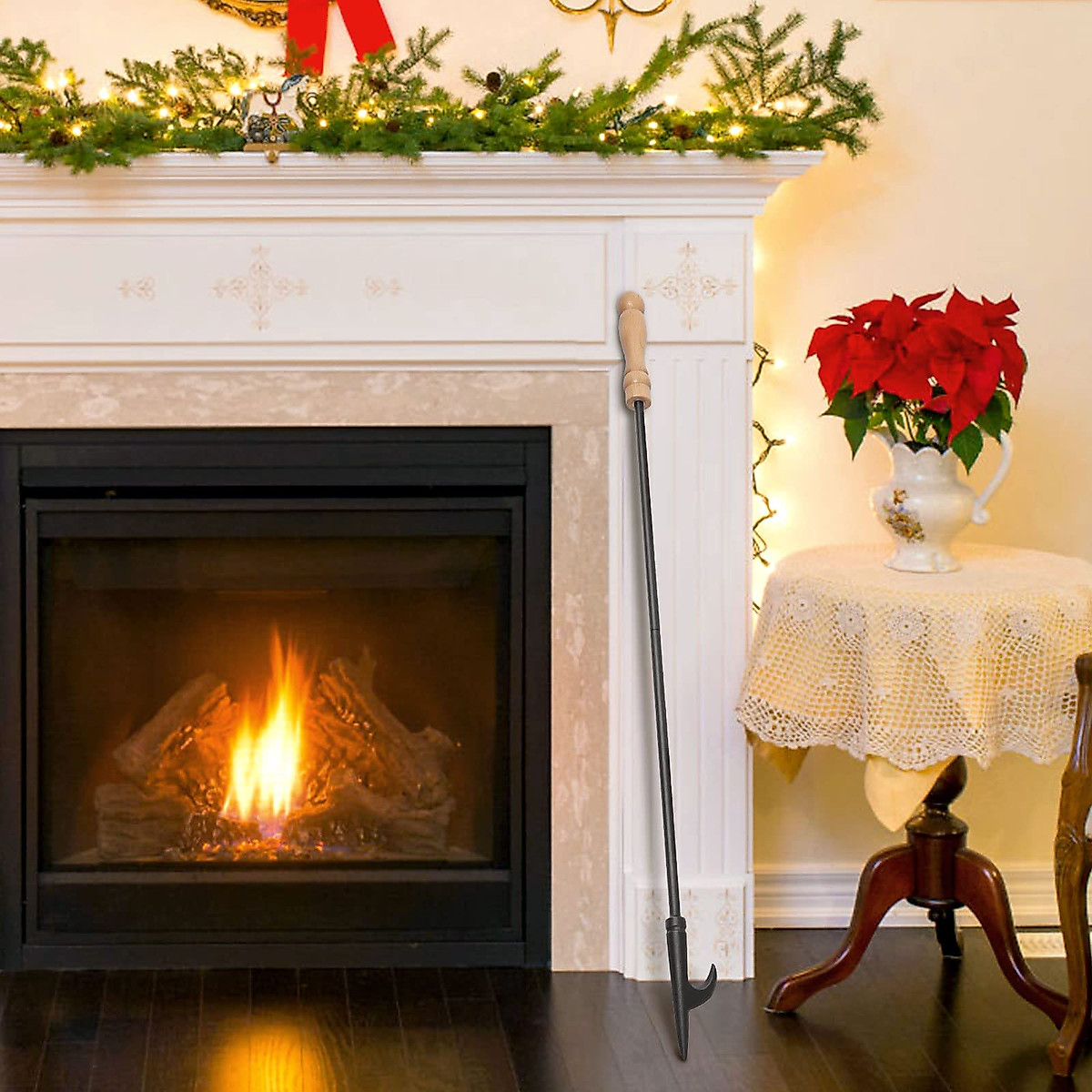 AGM Fire Poker for Fire Pit, 32" Long Heavy Duty Campfire Poker Stick with Wooden Handle for Camping, Fireplace, Bonfires, Rust Resistant Portable Fire Pit Tools Accessories for Outdoor & Indoor