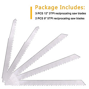 KONIGEEHRE 5 Pack Stainless Steel Reciprocating Saw Blades for Frozen Meat Bone Food Cutting Beef Turkey Wood Pruning Blades