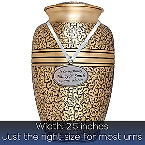 Gold Oval Engraved Pendant - Hanging Plate Medallion Plaque for urns That can’t be Engraved - Includes Smooth Satin Ribbon - Made in Brass - Black Engraving (Gold Tone)