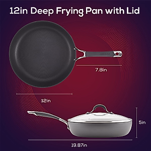 Circulon Radiance Deep Hard Anodized Nonstick Frying Pan /Skillet with Lid - 12 Inch, Gray