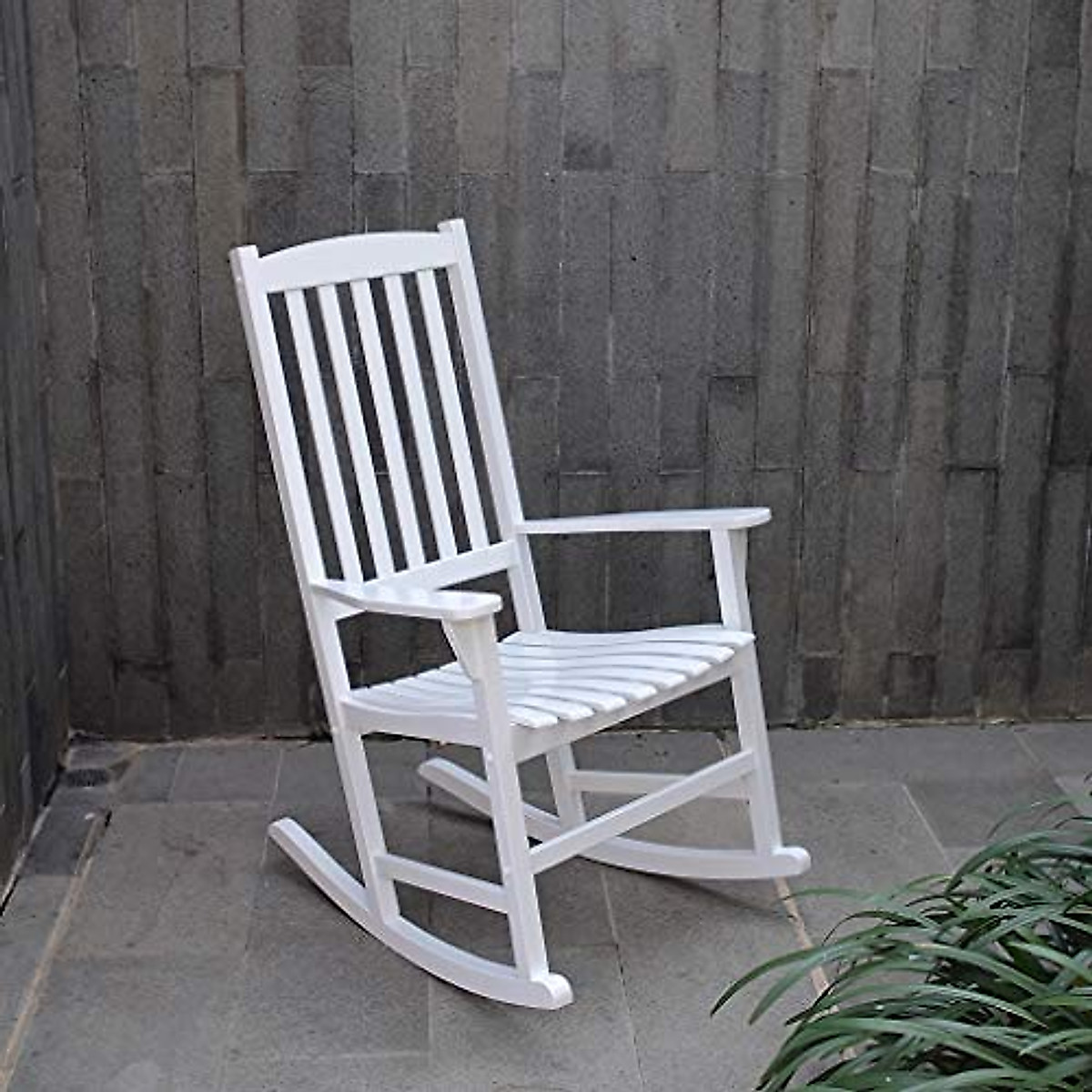 Cambridge Casual Bentley High Back Wooden Front Porch Rocking Chair for Outdoor Patio Furniture, Solid Wood, White