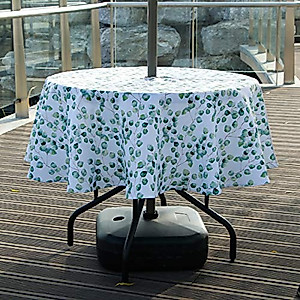 Lahome Eucalyptus Leaf Outdoor Tablecloth with Umbrella Hole - Water Resistant Table Cover for Spring Summer Birthday Party Patio Garden Tabletop Home Decor (Eucalyptus Leaf, Zippered - 60" Round)
