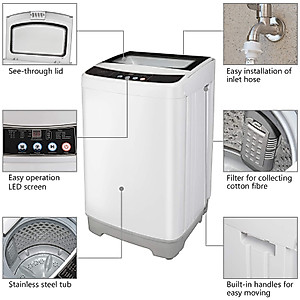 ROVSUN 13LBS Portable Washing Machine, 1.32cu.ft Full Automatic Laundry Washer with Built-in Drain Pump, 10 Programs, 8 Water Level Selections & LED Display for Home Dorm Apartment Camping