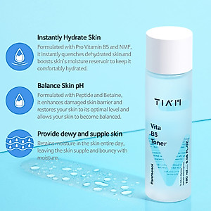 TIAM Vita B5 Toner, Deep Hydrating Toner Korean, Low pH Toner for Dry Sensitive Skin, Toner for Combination Skin, b5 Vitamin, Alcohol Free, Fragrance Free, 6.1 Fl Oz