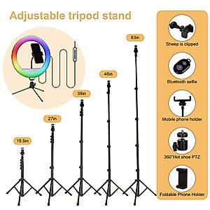 Znbruiap 10 in RGB Selfie Ring Light with Tripod Stand & Phone Holders-Ring Light Color Changing with Desktop Tripod and Remote