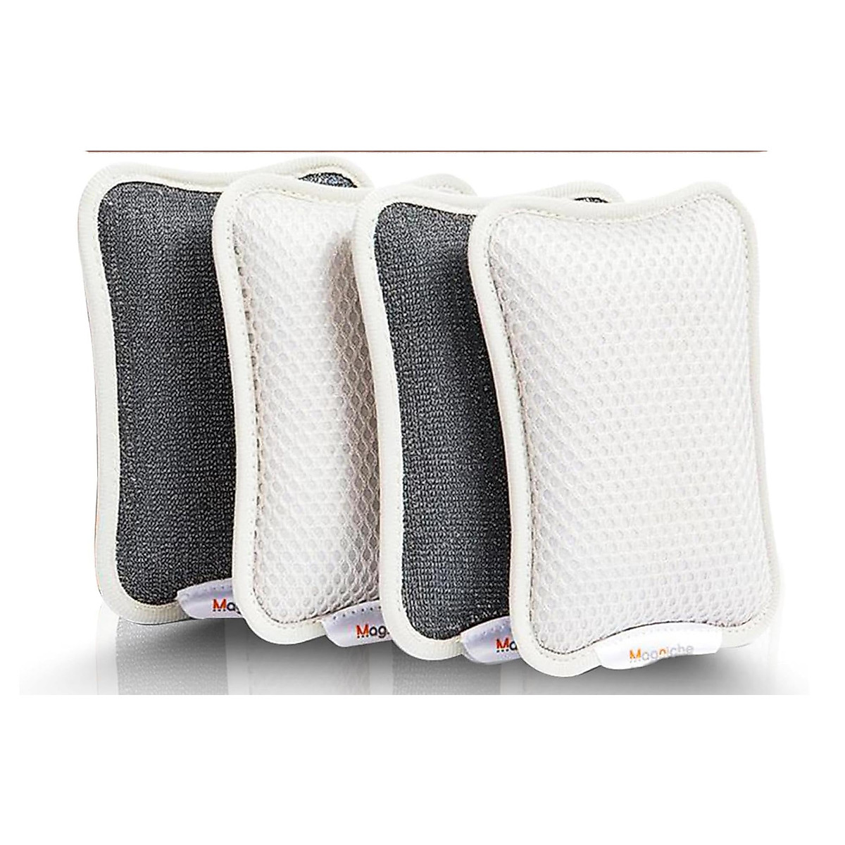 Magniche 4-Pack Premium Kitchen Sponges -REFILLS ONLY- 2-in-1 Dual-Sided Soft Cleaning Dish Sponge & Metal Scrubber, 1-Year Supply, Longer Lasting, Dishwasher Safe Sponges, Eco-Friendly (*No Magnets*)