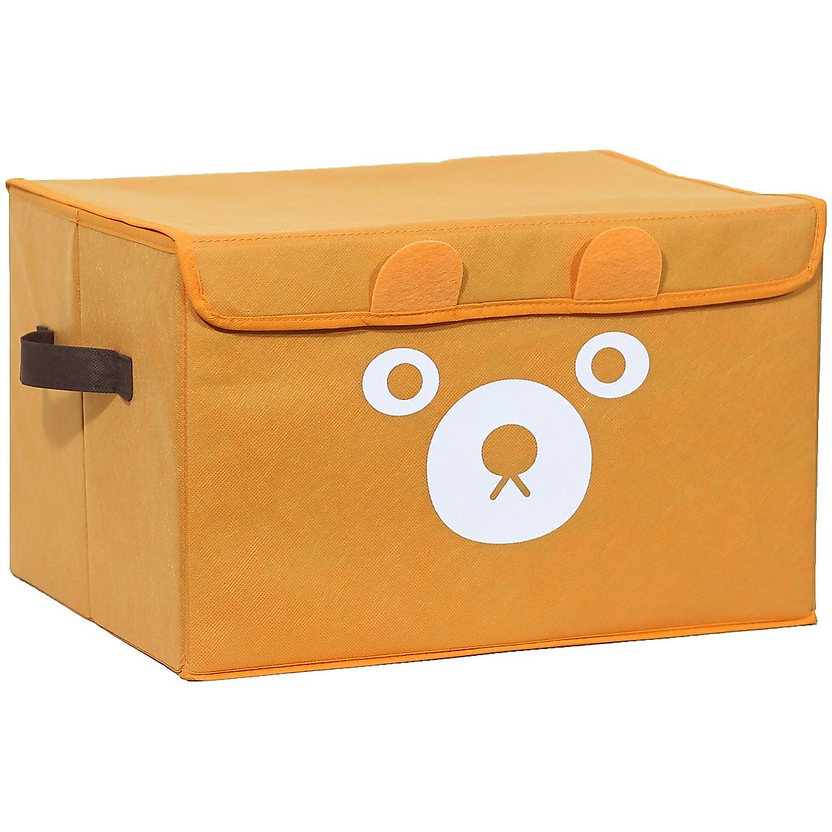Bear Toy Storage Box Large Size for Boys & Girls - "16x12x10" Toy Chest Organizer for Kids - | Collapsible | Handles | Flip-Top Lids | - Fabric Foldable Bin for Playroom - Nursery Room Organization
