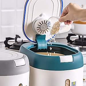 Rice Storage Container, 5KG Sealed Rice Dispenser with Measuring Cup, BPA-Free Cereal Storage Containers for Soybean Corn Kitchen Pantry Organization, Cereal Containers