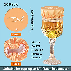 Hewomate Drink Covers for Alcohol Protection, 10 Pack Drink Protector for Women & Men, Reusable & Washable Fabric Wine Glass Cover with Straw Hole, Prevent Your Drinks from Being Spiked, Multicolor