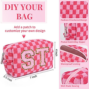 6 Pcs Preppy Makeup Bag Bulk Checkered Cosmetic Bag Pink Makeup Pouch Personalize Travel Toiletry Bag Organizer Cute DIY Makeup Brushes Storage Bag for Women