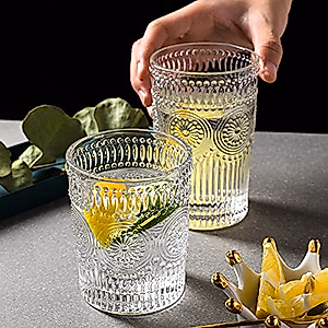 Kingrol 6 Pack 12 oz Romantic Water Glasses, Premium Drinking Glasses Tumblers, Vintage Glassware Set for Juice, Beverages, Beer, Cocktail