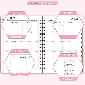 2024-2025 Planner - July 2024 - June 2025, Planner 2024-2025, 6.3" x 8.4", 2024-2025 Weekly and Monthly Planner with Marked Tabs - Pink Marble