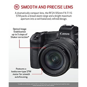 Canon EOS R RF24-105mm F4-7.1 is STM Lens Kit, Vlogging and Content Creator Camera 4K UHD, Digital Single-Lens Non-Reflex AF/AE, 0.4 Magnification, Mirrorless and Full-Frame, Compact & Lightweight