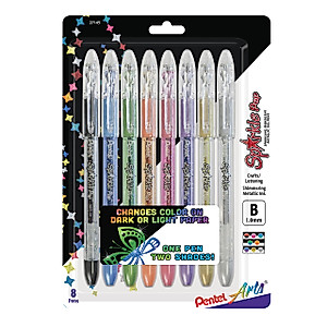 Pentel Arts Sparkle Pop Metallic Gel Ink Pen, 1.0mm Bold Line, Assorted Colors, Pack of 8 (K91PABP8M)