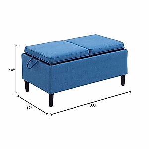Convenience Concepts Designs4Comfort Magnolia Storage Ottoman with Reversible Trays, Soft Blue Fabric