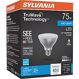 Sylvania LED TruWave Natural Series PAR30 Light Bulb, 75W Equivalent Efficient 9W, Medium Base, Dimmable, 5000K, Daylight - 1 Pack (40915)