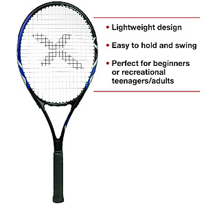 Xcello Sports 27" Aluminum Racket Set (Blue/Black) with 2 Tubes of Tennis Balls and 2 Covers