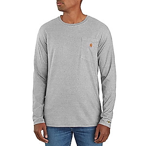 Carhartt mens T-shirt Force Relaxed Fit Midweight Long Sleeve Pocket T Shirt, Heather Gray, Medium US