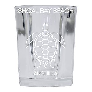Shoal Bay Beach Anguilla Souvenir 2 Ounce Square Shot Glass laser etched Turtle Design
