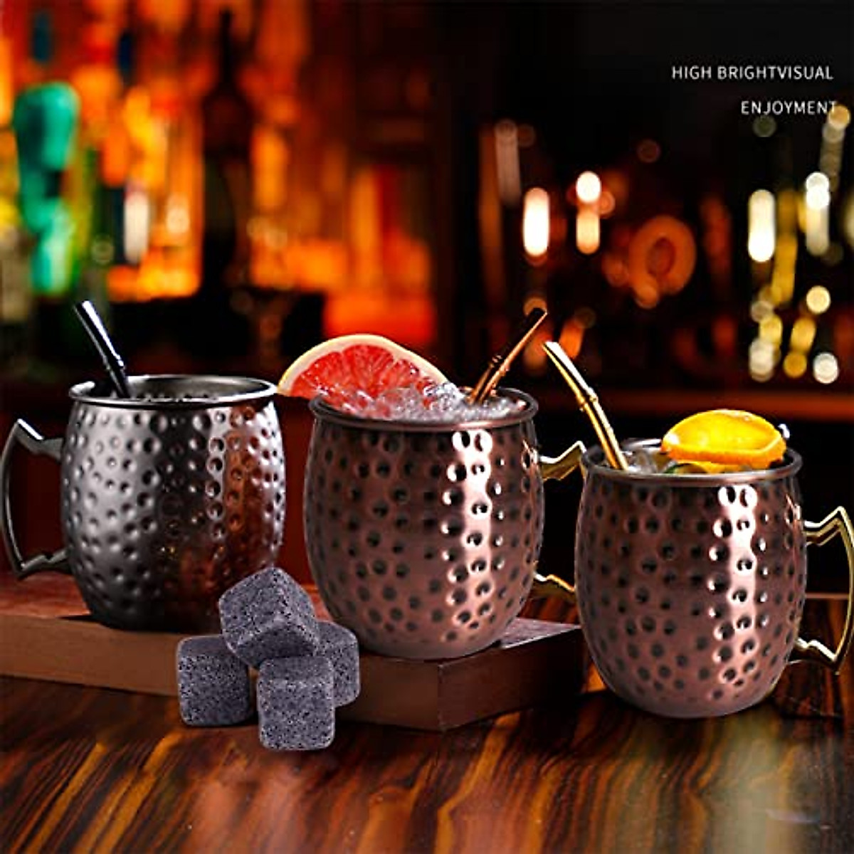 ZBPASL 4 Set of Moscow Mule Mugs,Cocktail Cup Moscow Mule Mug Set with Coaster,Cocktail Straws,Measuring Cup and Barware Tool Set (Bronze)
