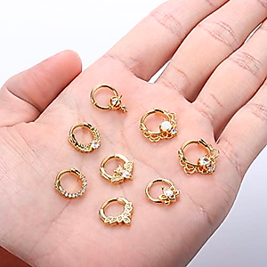 SAILIMUE 8Pcs 16G Septum Rings Daith Earrings Septum Piercing Jewelry 316L Stainless Steel CZ Opal Dangle Hinged Segment Septum Clicker Nose Rings Hoop Piercing Jewelry Gold 8MM